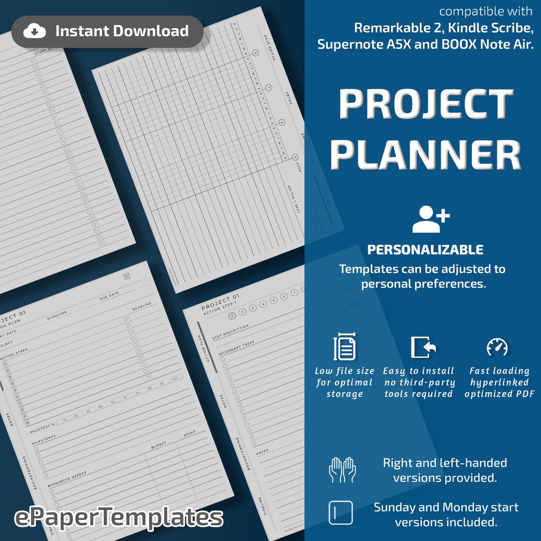 Project Planner for Remarkable 2, Kindle Scribe, Supernote A5X, Boox ...