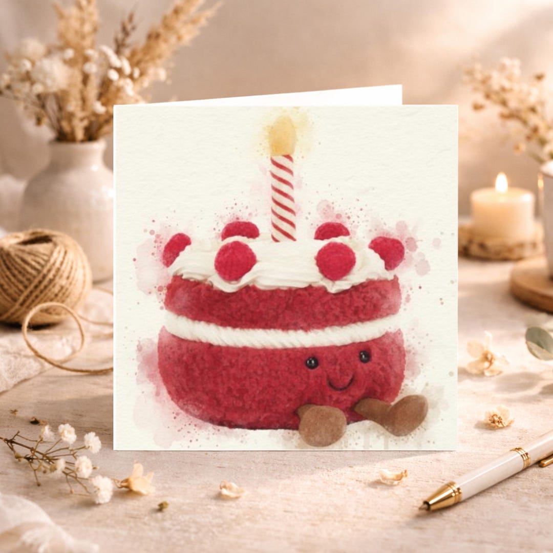 Birthday Red Velvet Cake Watercolour Birthday Card Square Matt - Etsy UK