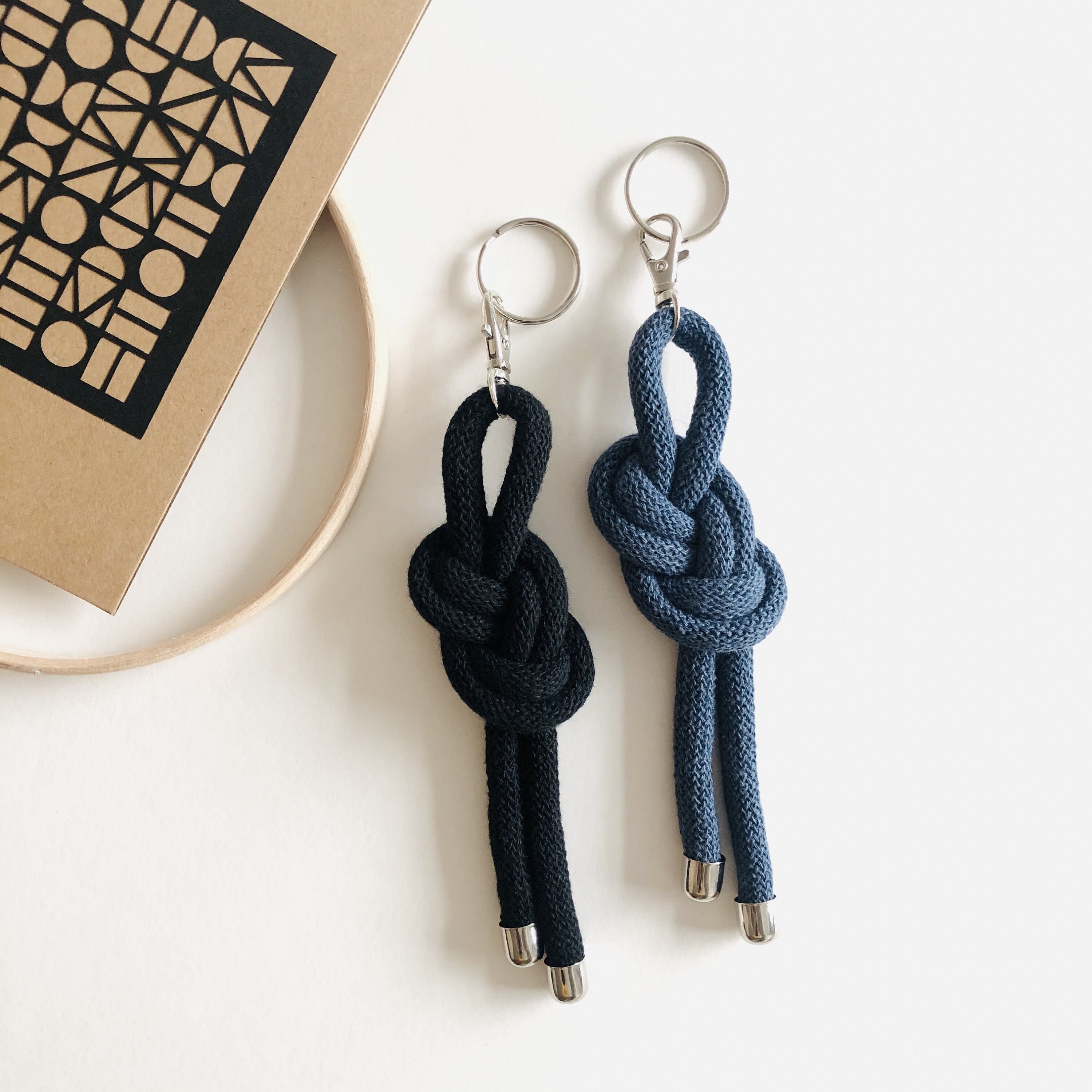 Knotted Keyrings Black/ Blue Black Knotted Bag Charm - Etsy