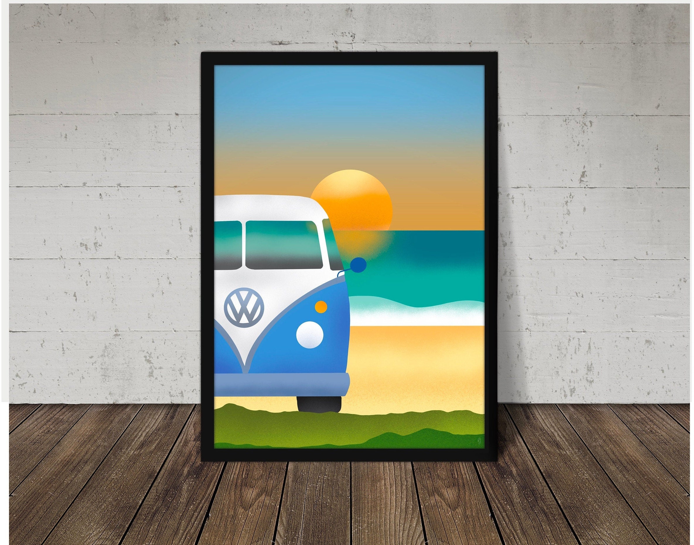 VW Campervan Print Colourful Simple on a Beach Poster Art - Etsy