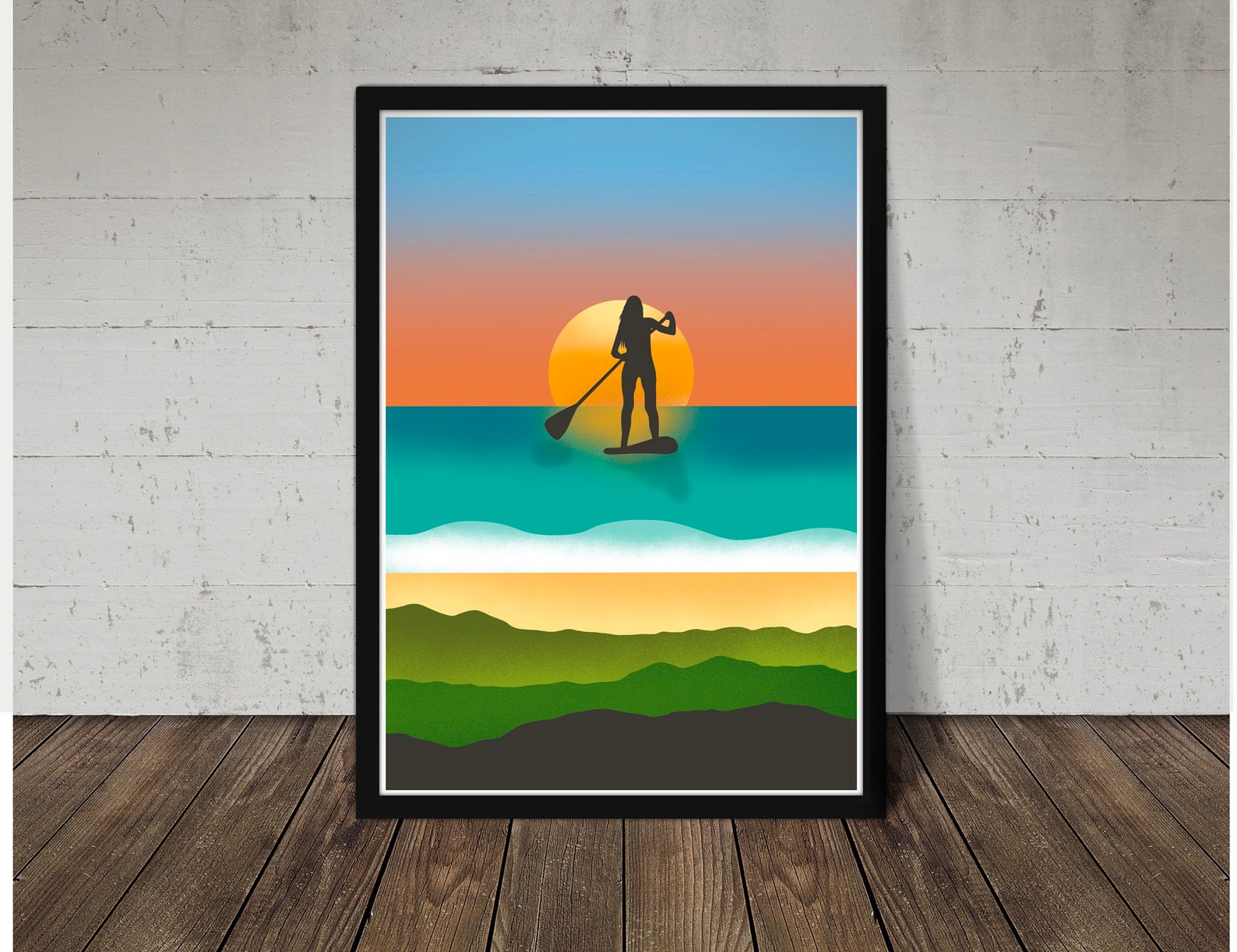 SUP Print Sunset Stand up Paddle Board Wall Art Colourful - Etsy