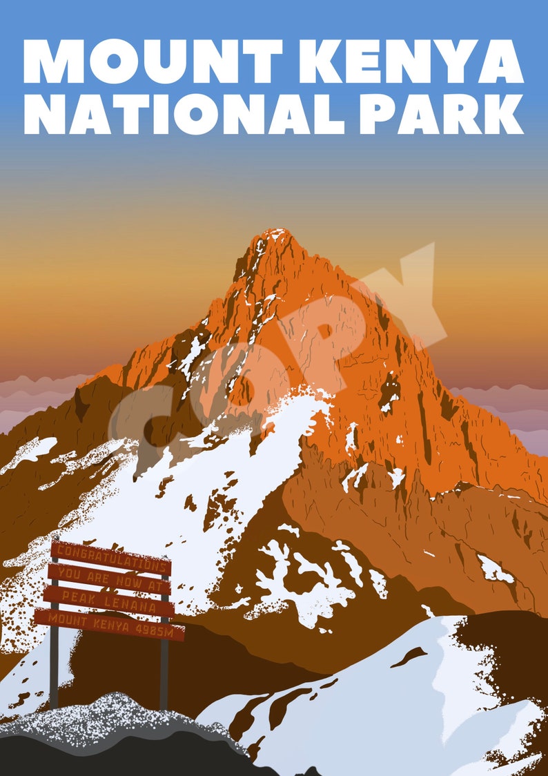 Mount Kenya Print - Mountain Poster - Gift for Hiker, Climber ...
