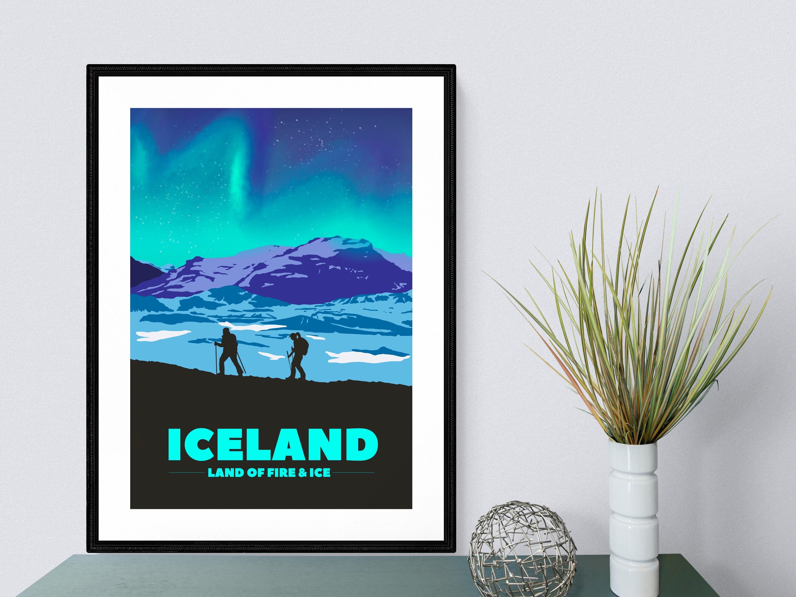 Iceland Poster Land of Fire & Ice Print Mountain Art | Etsy