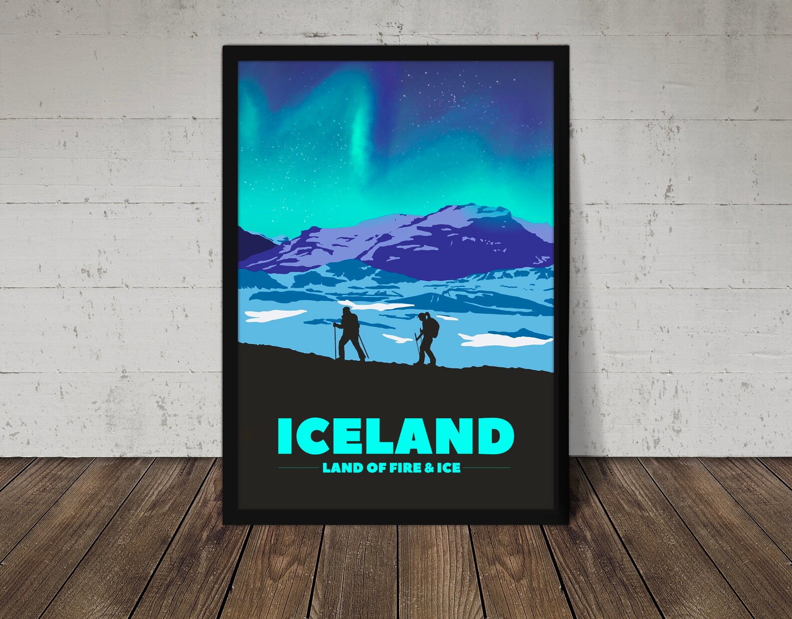 Iceland Poster Land of Fire & Ice Print Mountain Art Gift for Hiker ...