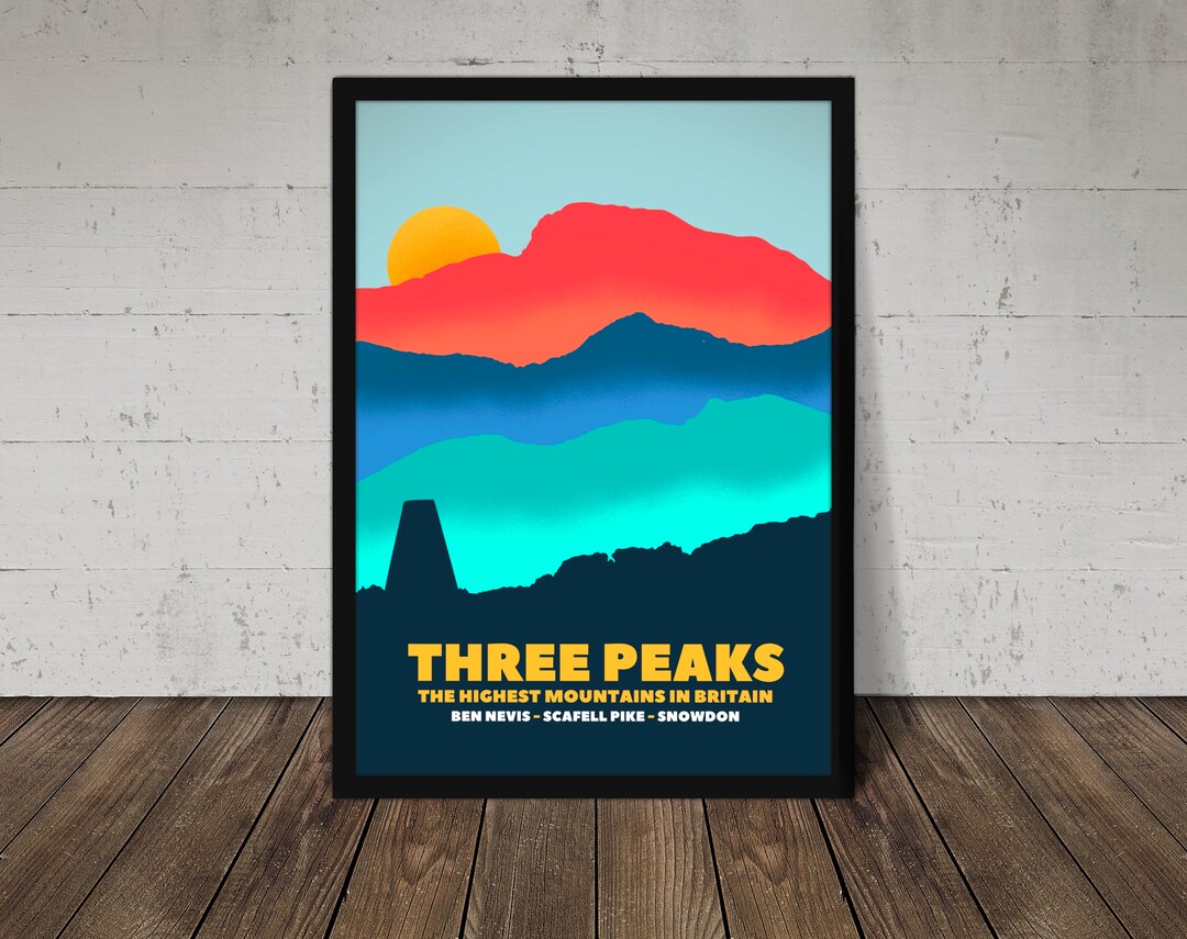 Three Peaks Print - Ben Nevis, Scafell Pike, Snowdon Poster - Highest ...