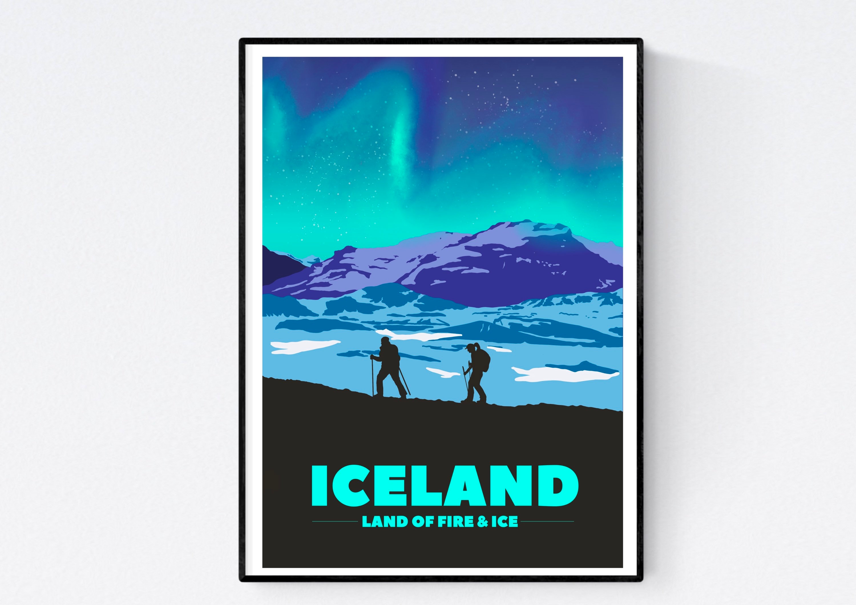 Iceland Poster Land of Fire & Ice Print Mountain Art | Etsy