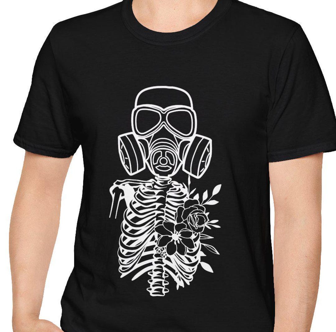Skeleton Torso Gas Mask Unisex T-shirt, Floral Skull Tee, Goth Clothing ...