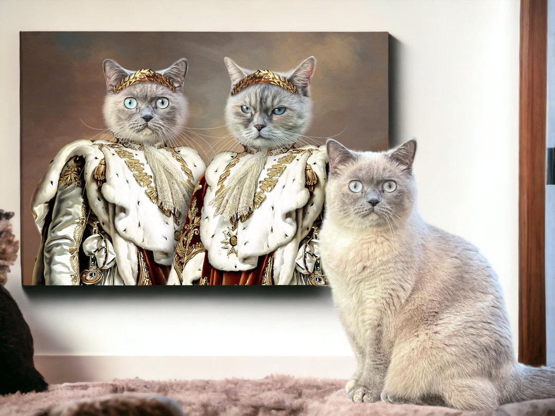 Two Pet Portrait Two Cat Portrait Cat Themed Gifts Royal - Etsy