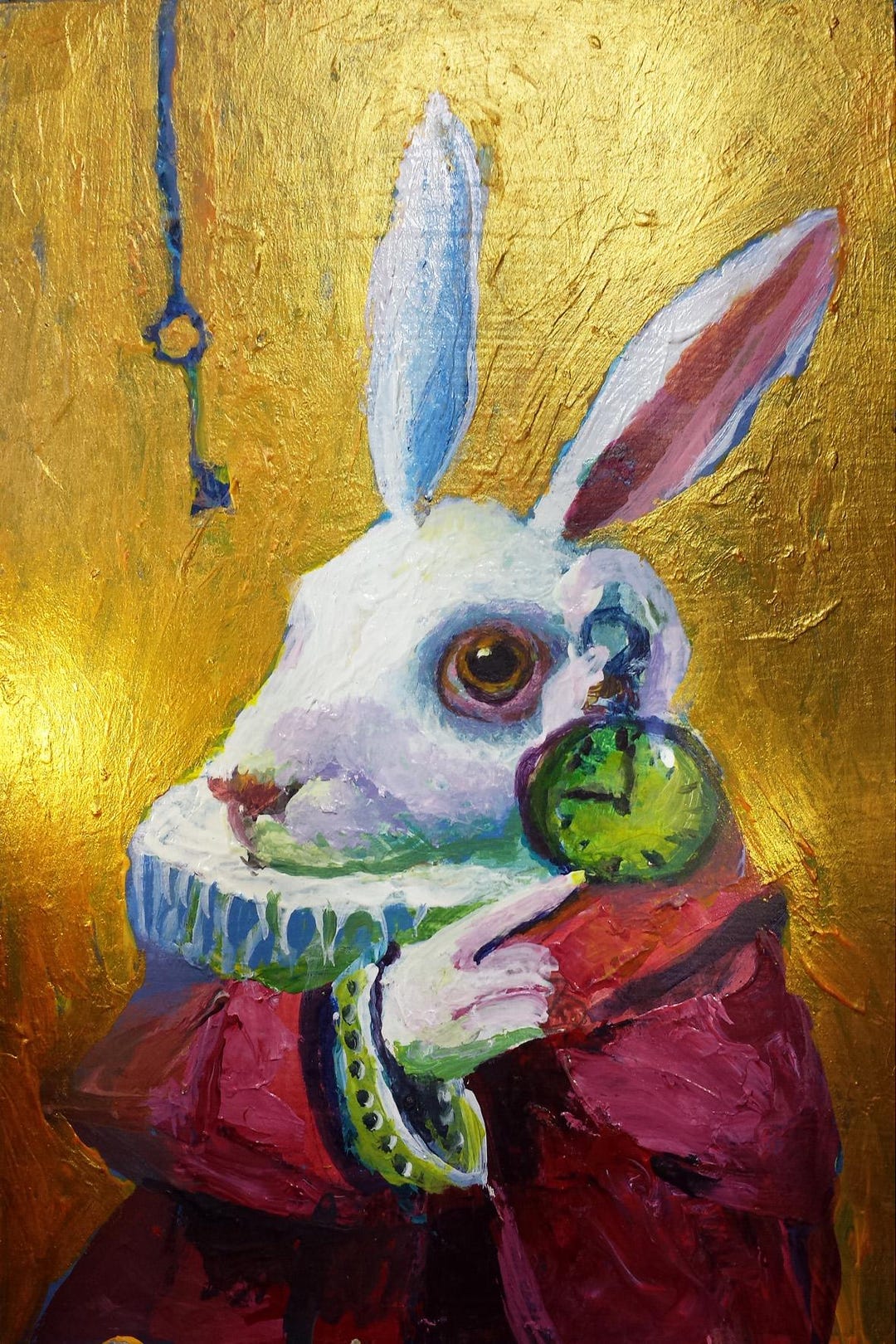 White Rabbit and Clock Alice in Wonderland Impasto Painting Digital 8x6 ...