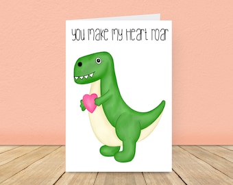 You Make My Heart Roar Cute Dinosaur Valentines Day Card printable ...