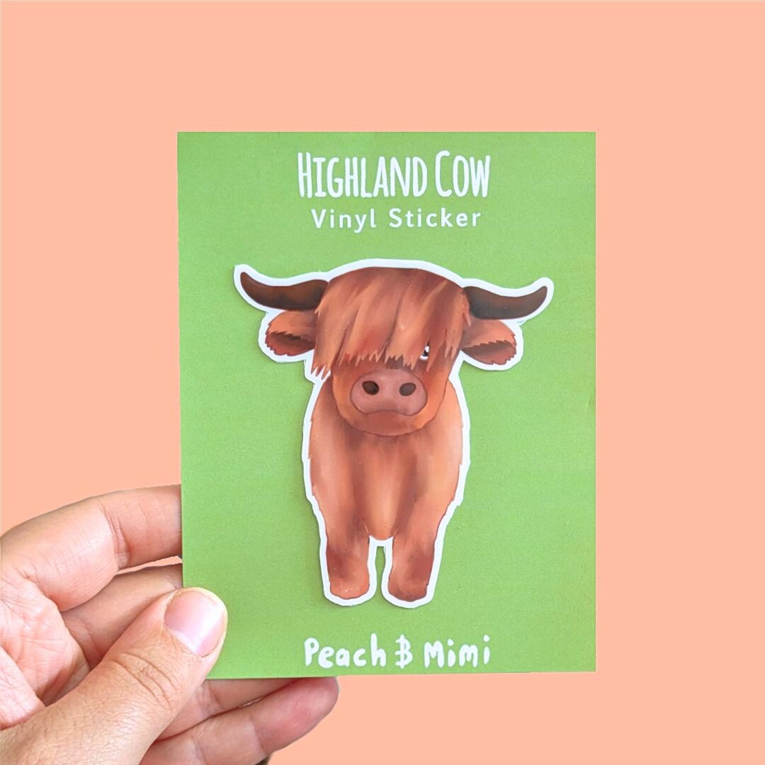 Hamish the Highland Cow Vinyl Sticker, Highland Cow Sticker, Glossy ...