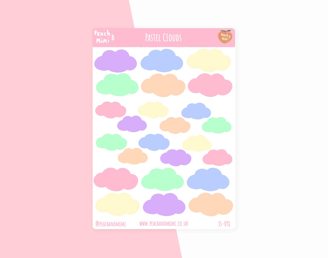 Pastel Clouds Planner Sticker Sheet, Pastel Planner Stickers, Cloud ...