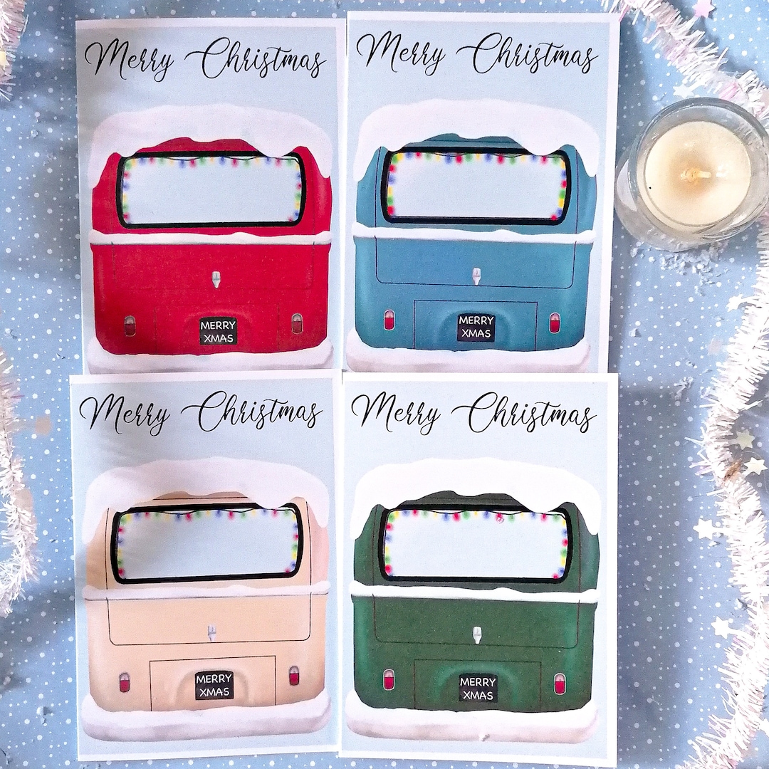 4 Pack Vintage Campervan Christmas Card, VW Camper Van Christmas Card ...