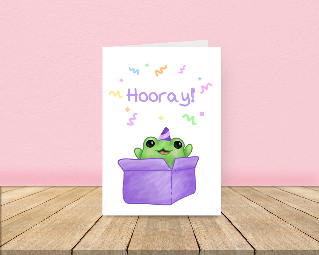 Hooray Frog Card, Hooray Frog Birthday Card, Frog Birthday Card, Kawaii ...