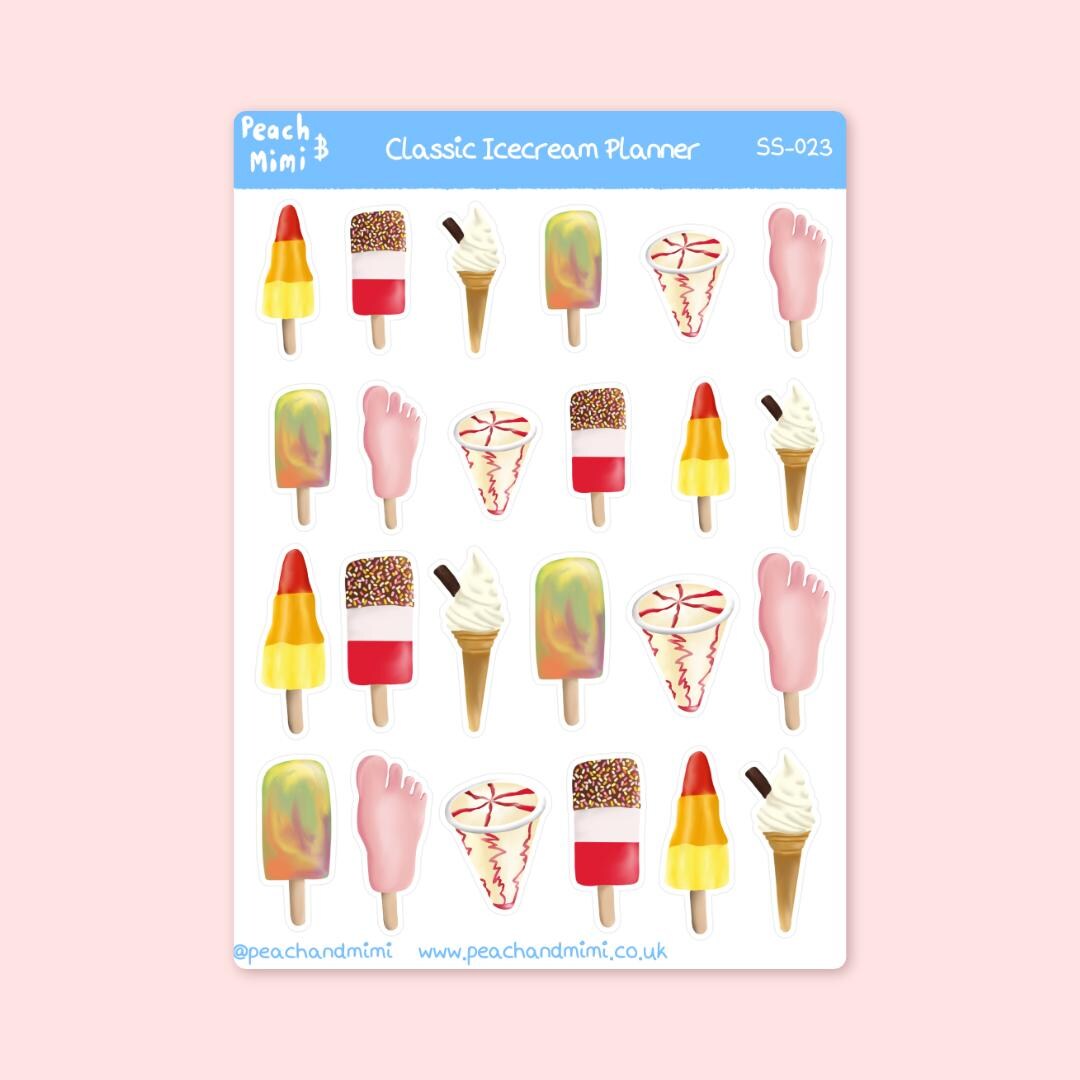 Ice Cream and Lollies Planer Sticker Sheet, Retro Ice Cream Stickers ...