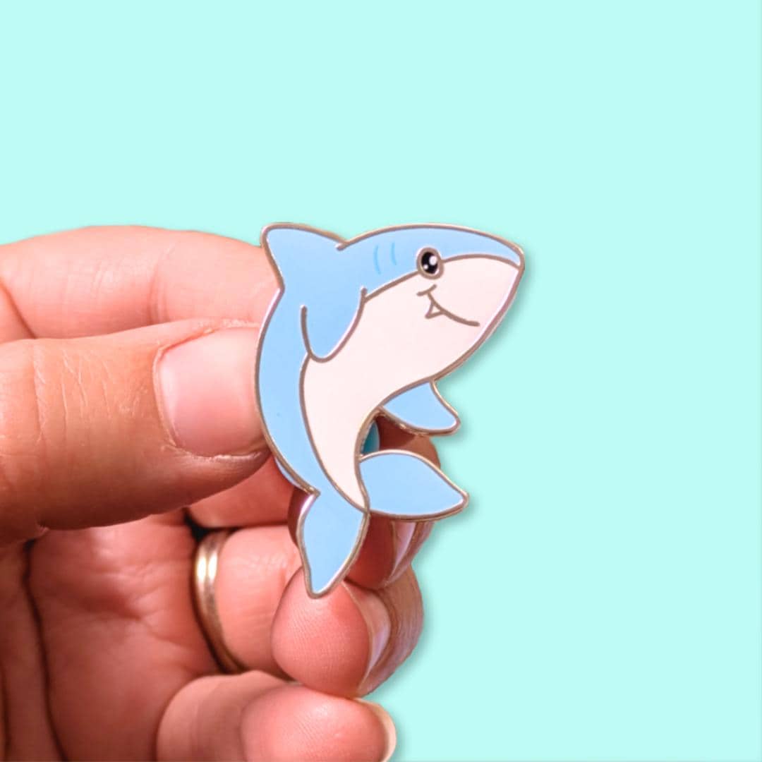 Sharky Enamel Pin, Cute Shark Enamel Pin, Kawaii Shark Pin - Etsy