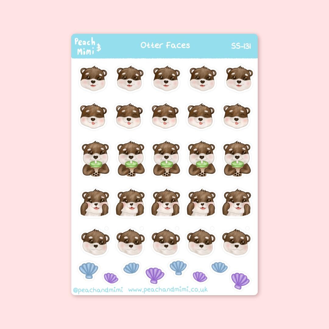 Otter Faces Sticker Sheet, Cute Otter Planner Stickers, Ollie the Otter ...