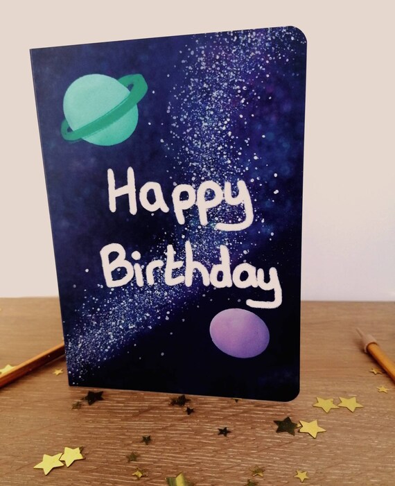 Space Birthday Card Galaxy Outer Space Birthday Planet | Etsy