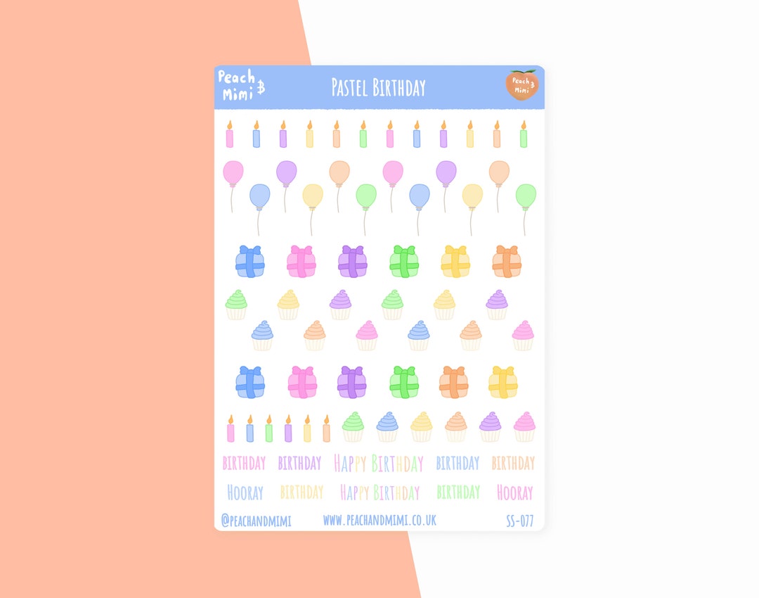 Pastel Birthday Planner Sticker Sheet, Pastel Planner Stickers ...