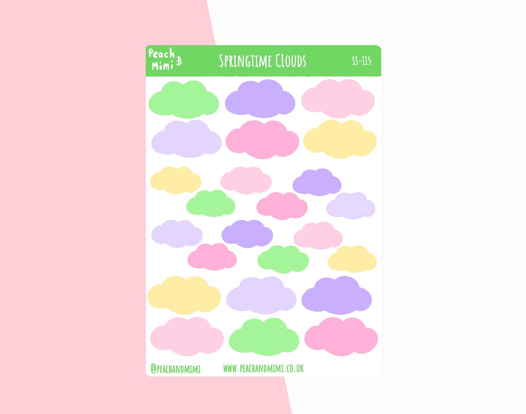 Springtime Clouds Planner Sticker Sheet, Spring Planner Stickers, Cloud ...