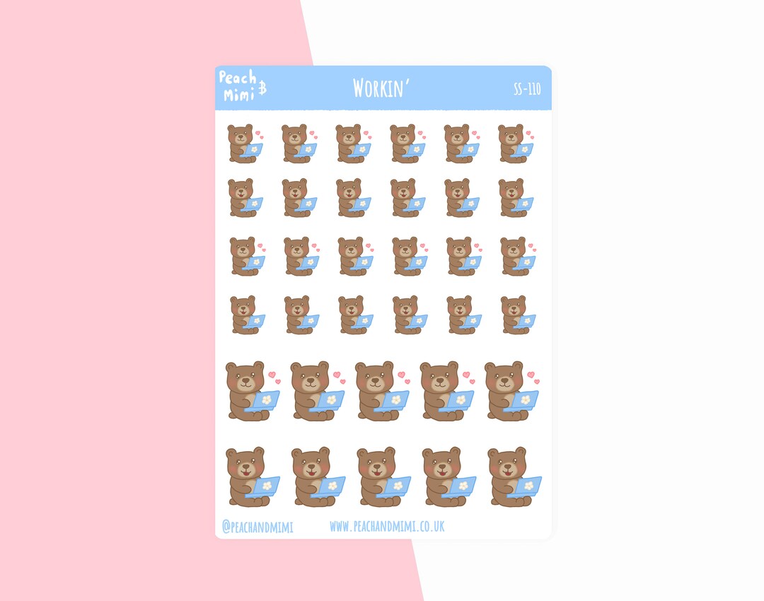 Workin' Planner Sticker Sheet, Cute Bear Working Planner Stickers ...