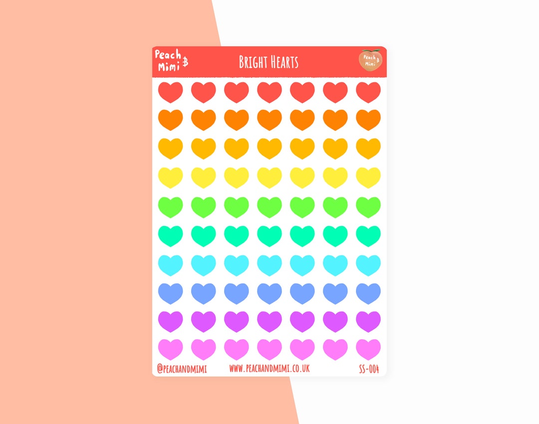 Rainbow Heart Planner Sticker Sheet, Rainbow Planner Stickers, Heart ...
