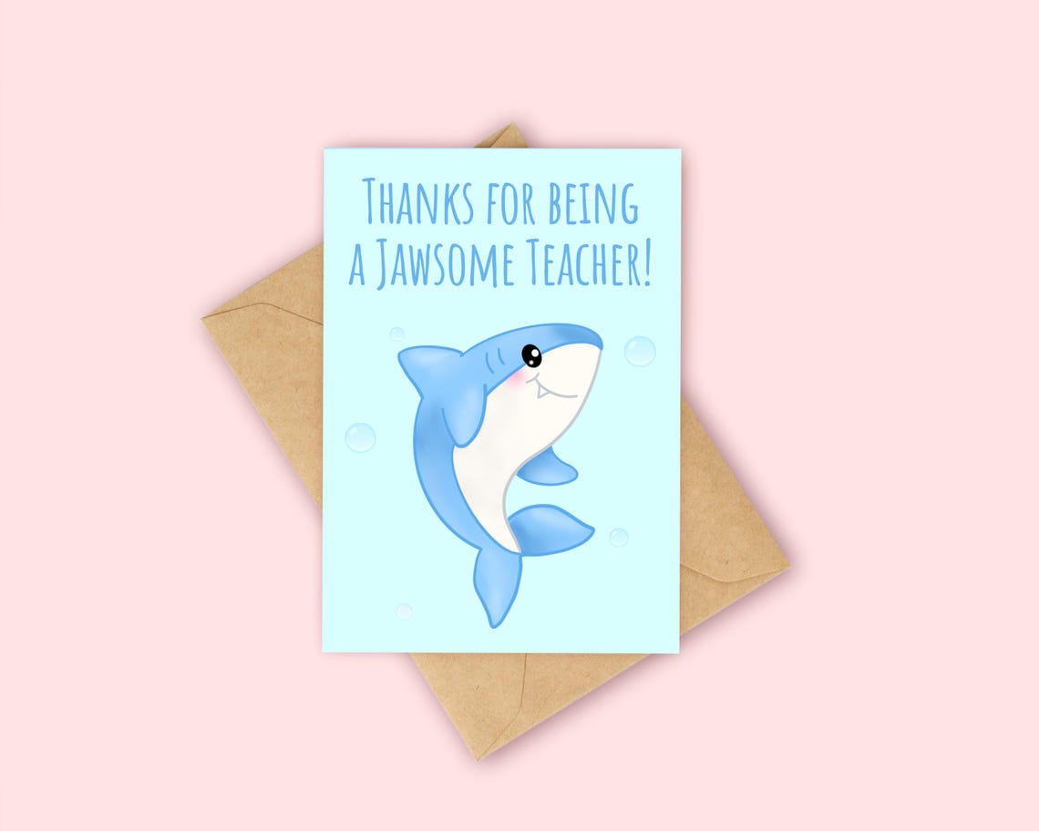 Shark Thank You Teacher Card, Thank You Teacher Card, Thank You for ...