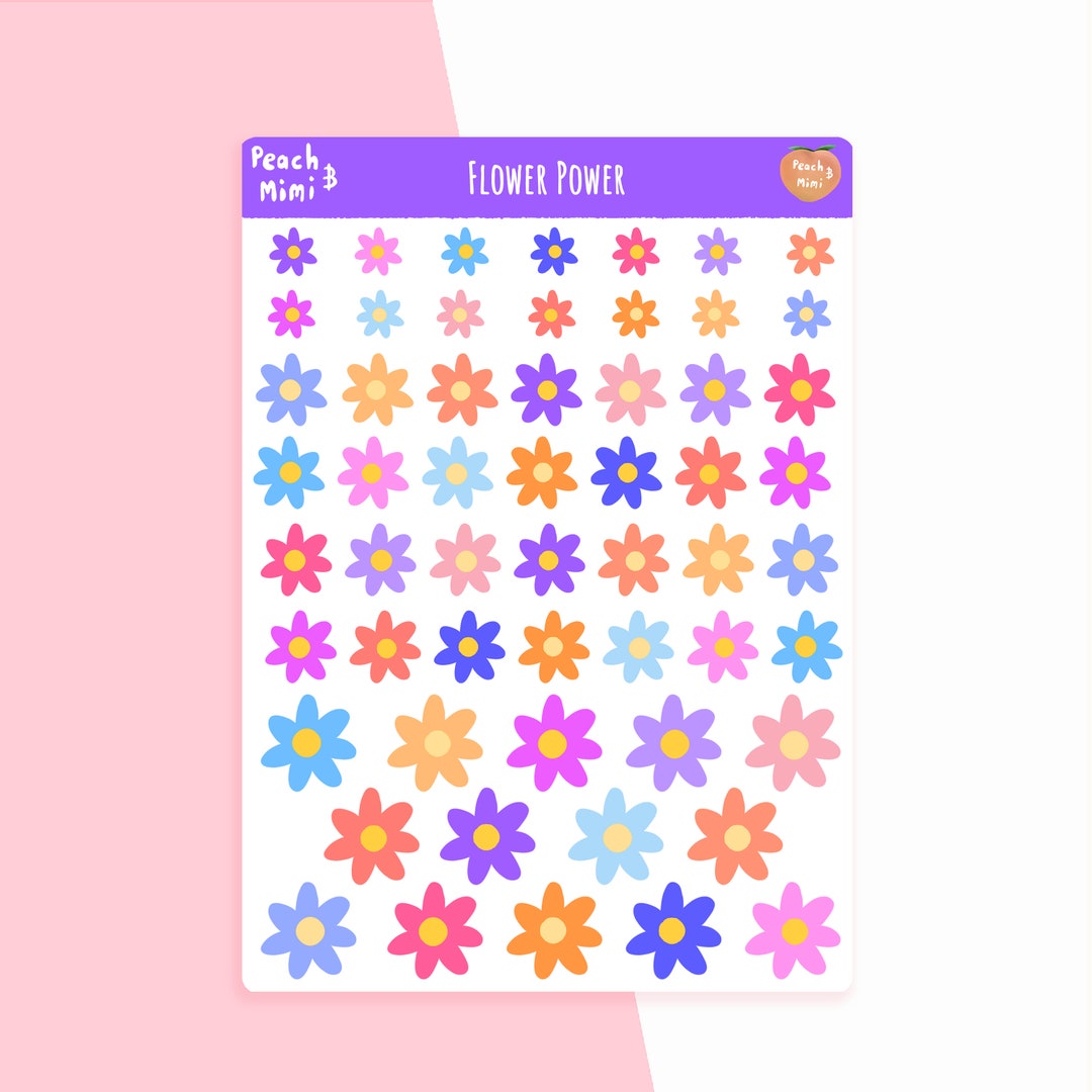 Flower Power Planner Sticker Sheet, Colourful Flower Planner Stickers ...