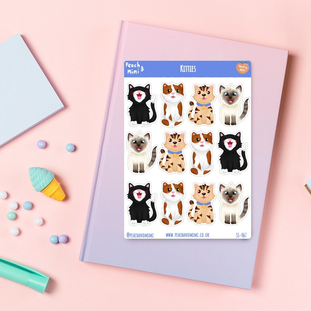 Kitties Sticker Sheet, Cute Cat Planner Stickers, Cute Cat Sticker ...