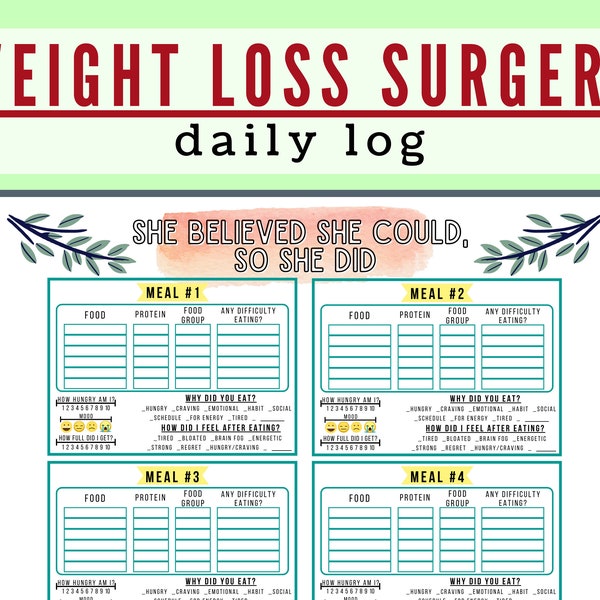 Gastric Bypass Nutrition Log, Bariatric Surgery Checklist, Bariatric ...