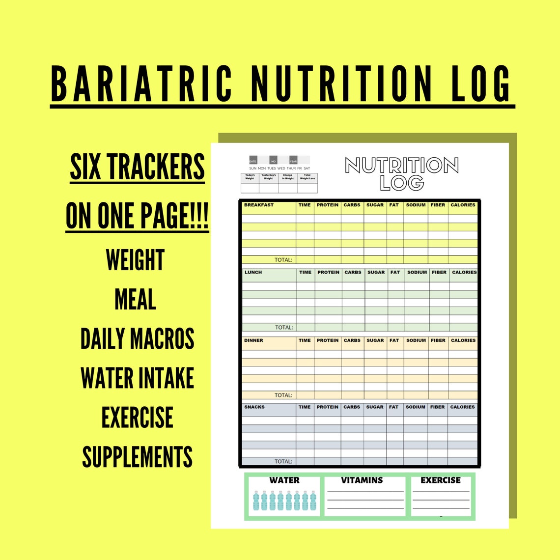Bariatric Nutrition Log, Bariatric Patient, Nutrition Log, Printable ...