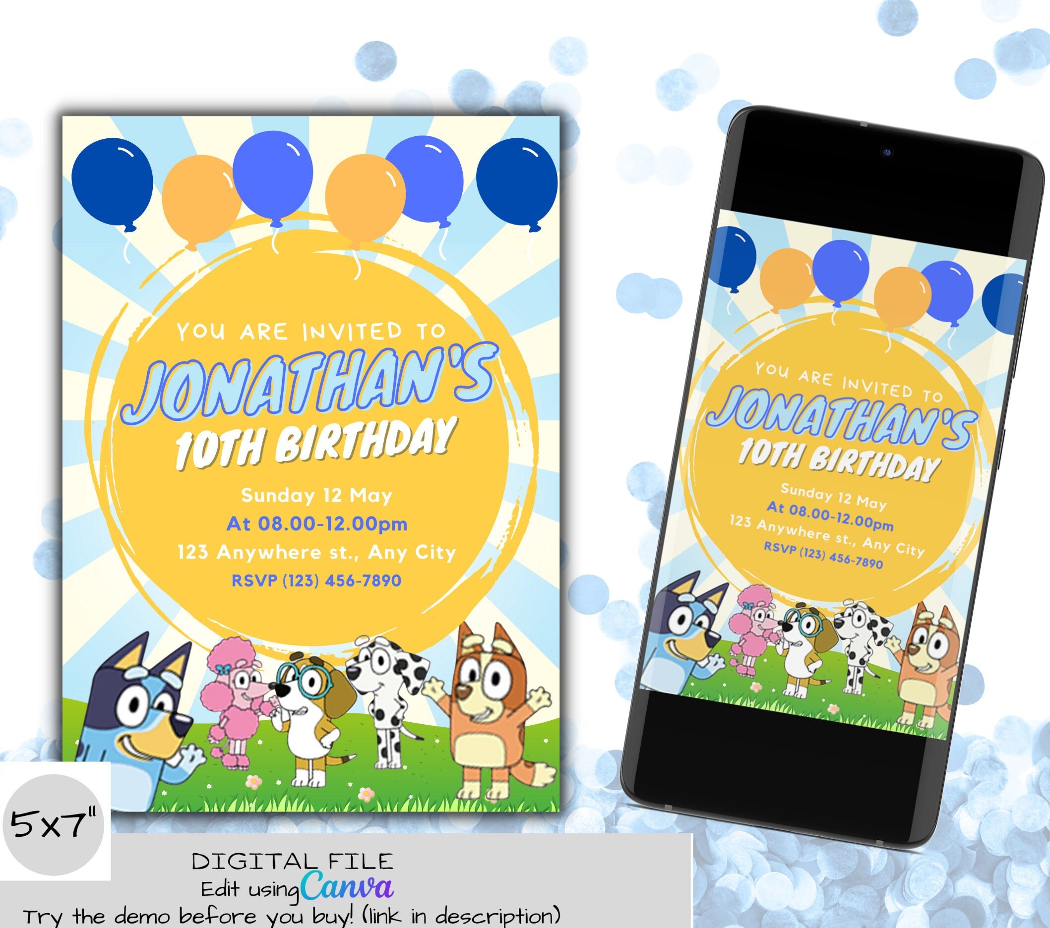 Bluey Birthday Invite Canva Template Bluey Kids Invite Evite - Etsy
