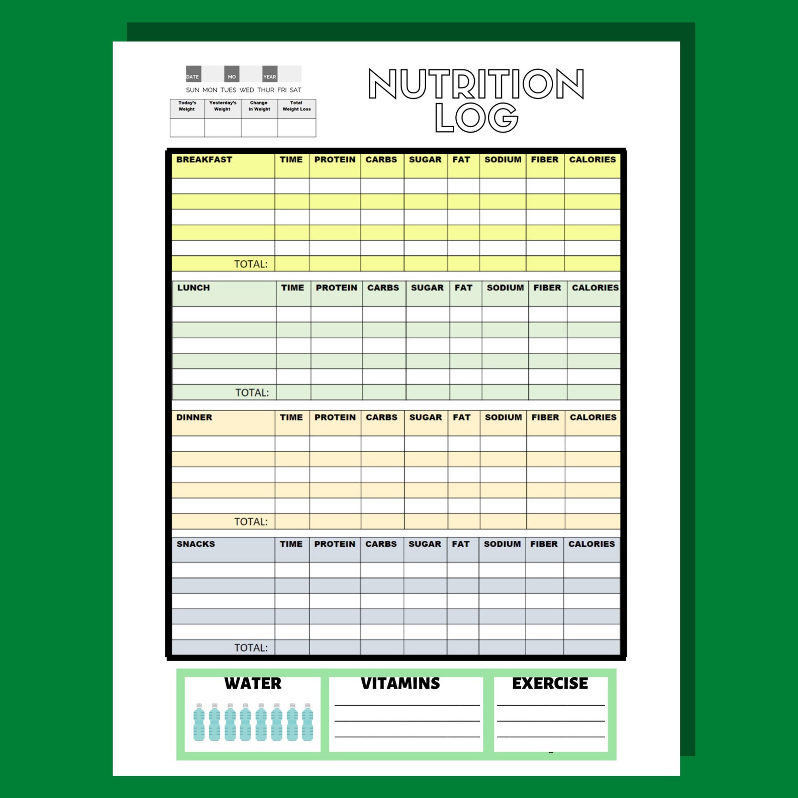 Nutrition Log, Nutrition Planner Page, Nutrition Journey, Diet Planner ...
