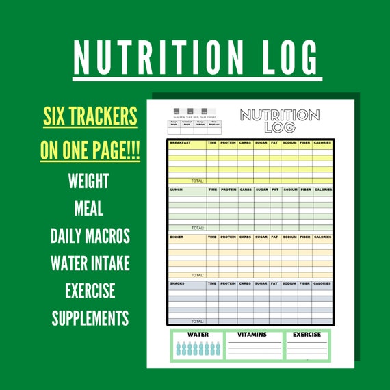 Nutrition Log Nutrition Planner Page Nutrition Journey Diet | Etsy