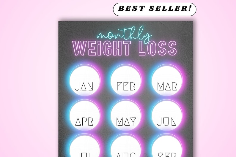 Weight Loss Chart Yearly Monthly Weigh-ins, Weight Loss Poster, Weight ...