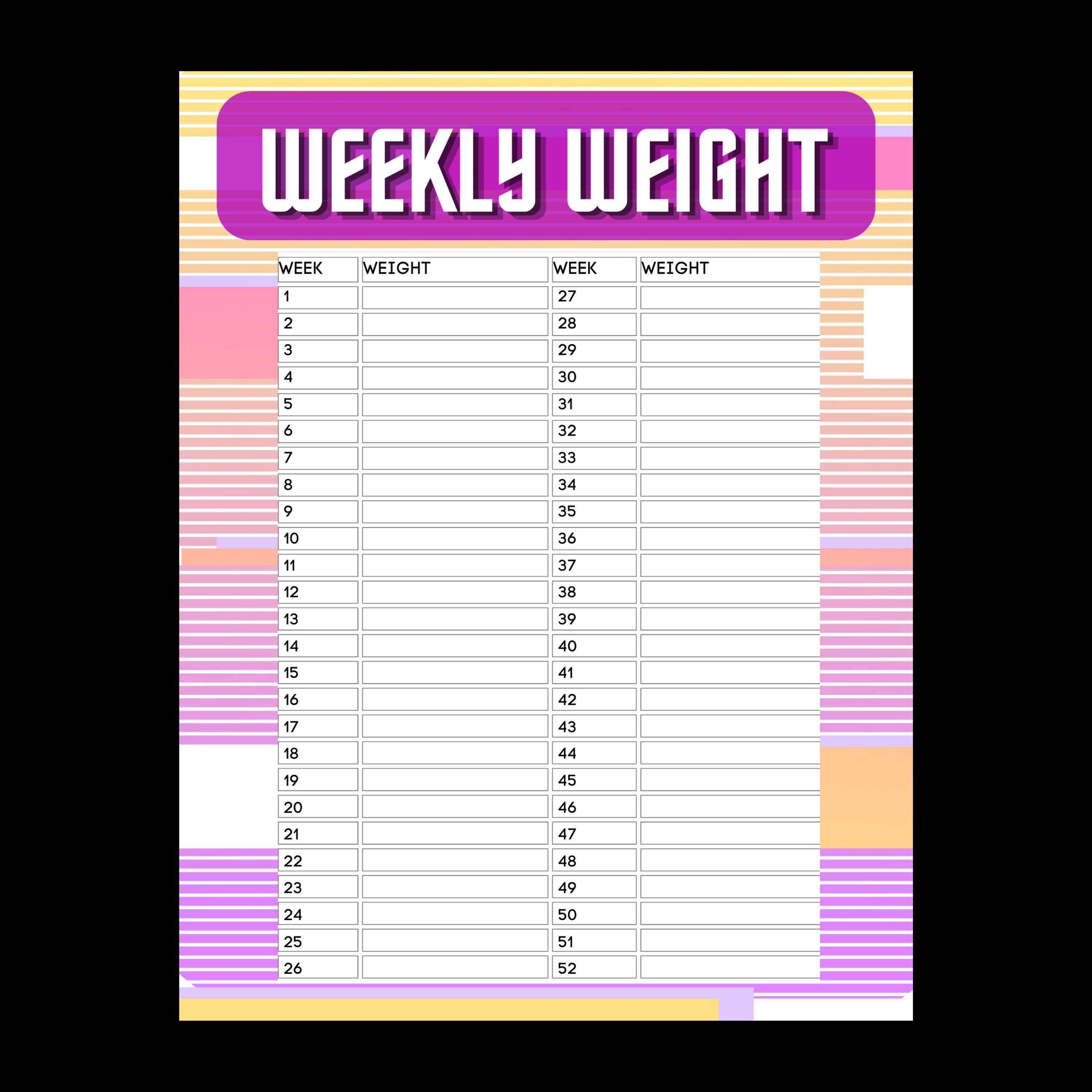Weekly Weight Loss Tracker, Bariatric Sleeve Bypass (digital Download ...