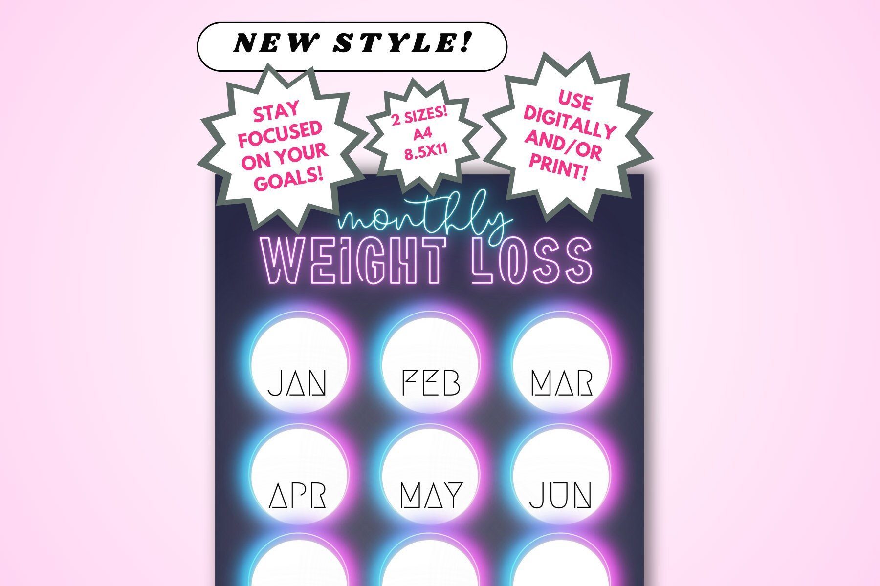 Weight Loss Chart Yearly Monthly Weigh-ins, Weight Loss Poster, Weight ...
