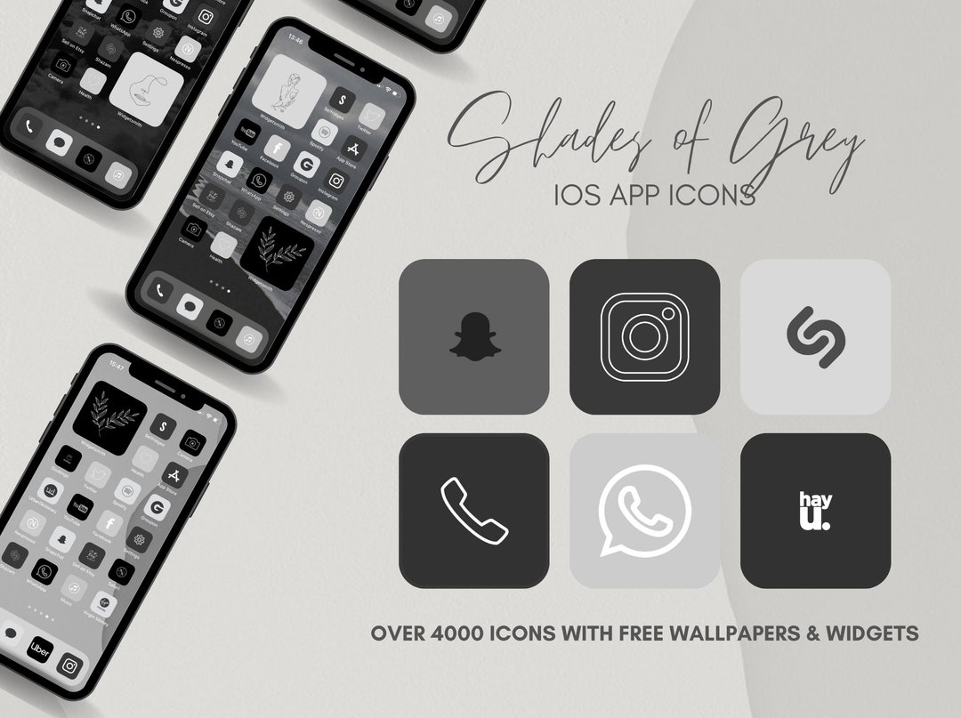 GREY - 2000 iPhone Ios App Icons - 500 Icons in 4 Black, White, Grey ...