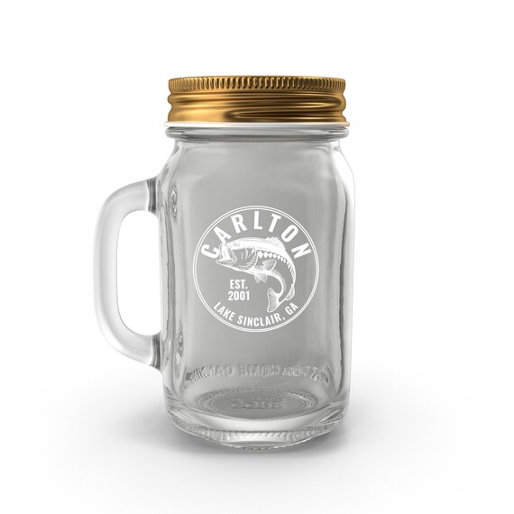 Personalized Fishing Mason Jar Glass Gift Engraved Drinking - Etsy