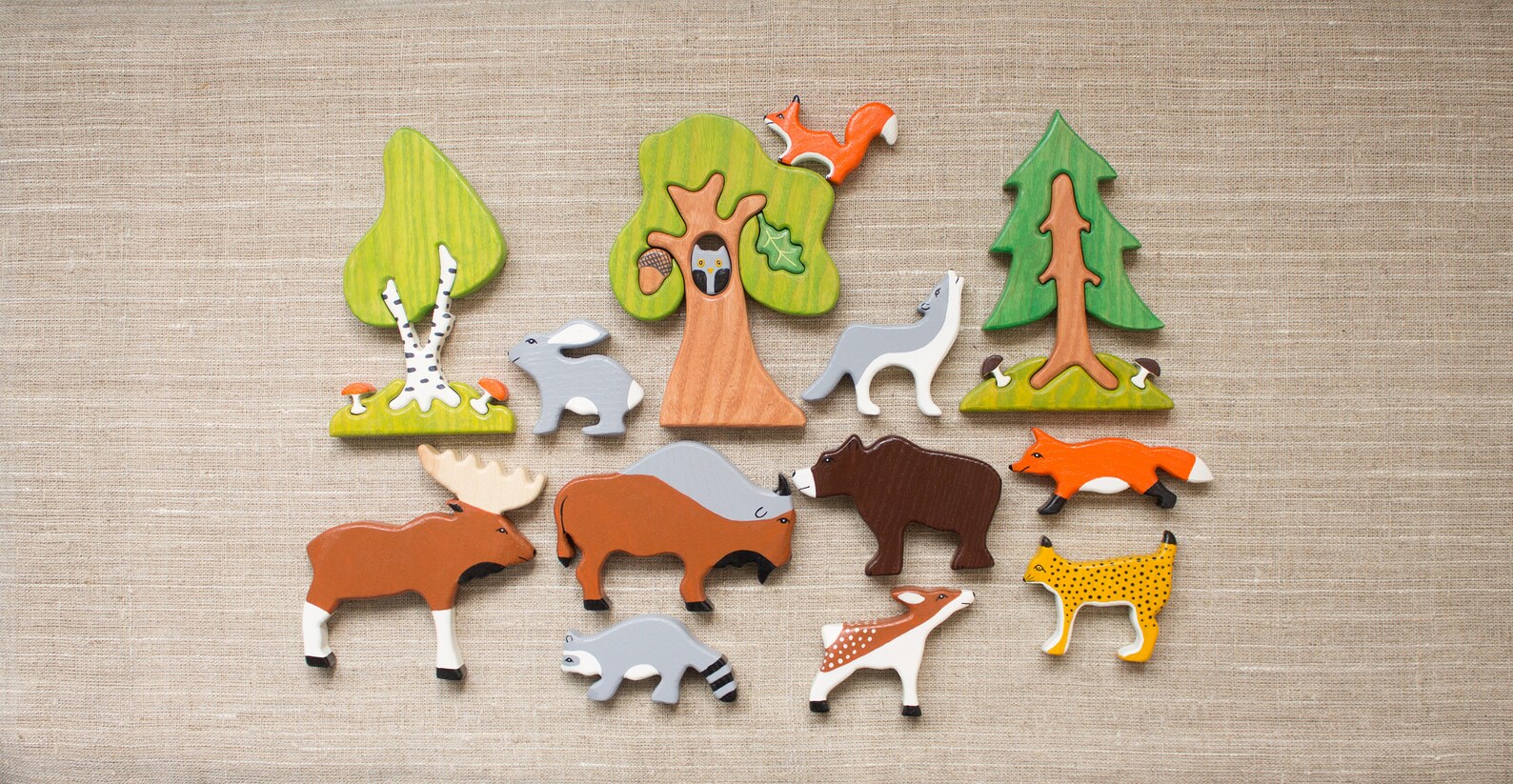 Big set Forest animals toys10 pcs Wooden puzzles Trees3 | Etsy