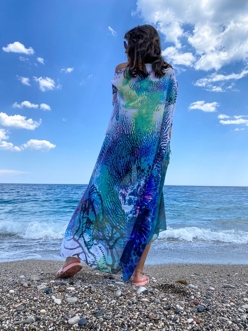 Kimono Long Kaftan, Ocean Colors, Beach Pareo, Wide Comfortable ...