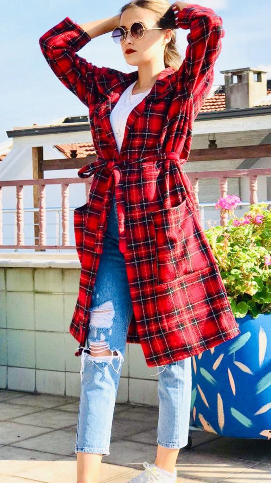 Red Check JacketWomen's CardiganPlus Size JacketCotton - Etsy.de