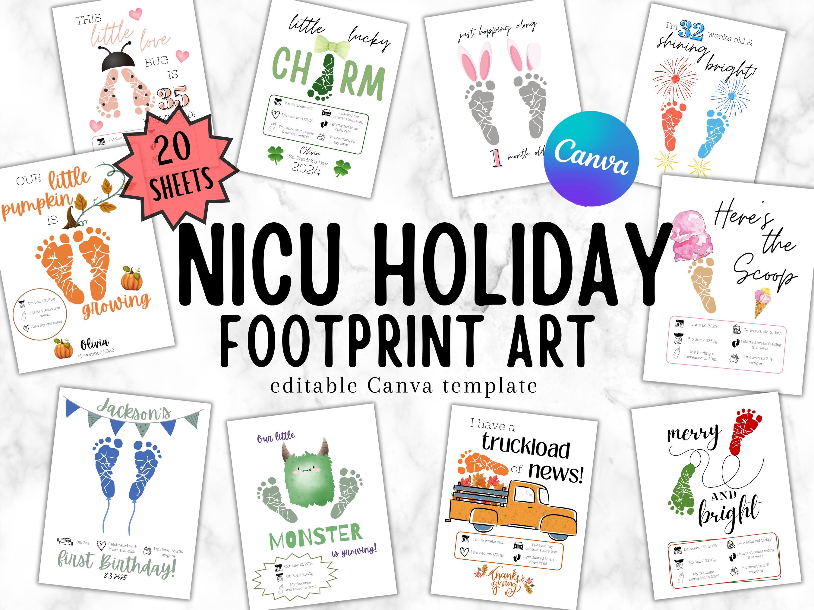NICU Baby's First Holiday Footprint Art: Editable Canva Template ...