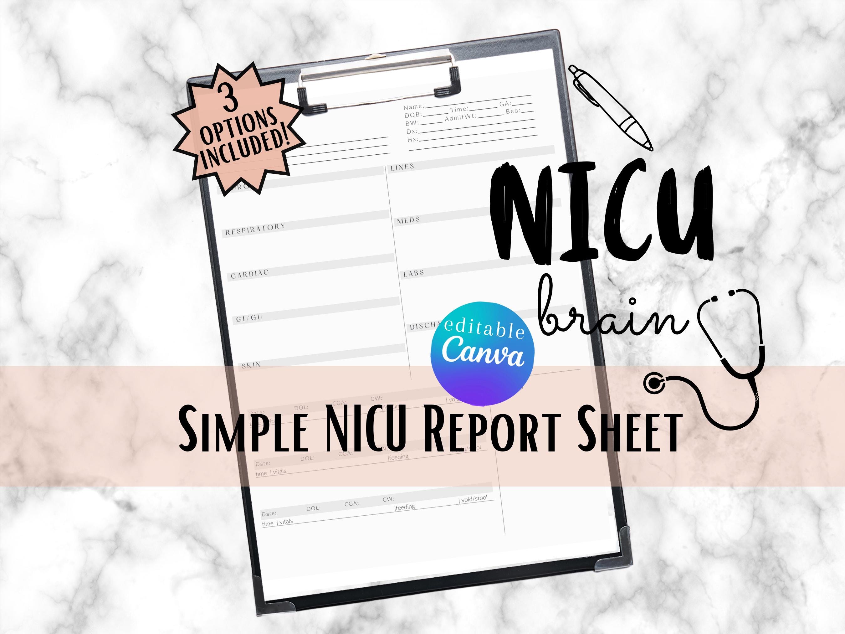 NICU Report Sheet Simple Layout Neonatal, Nurse Brain, Baby Nurse ...
