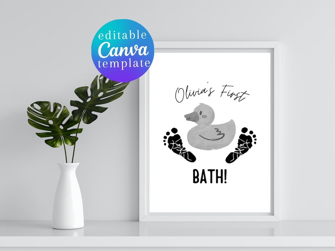 Baby's First Bath Footprint Art, NICU Nurse Craft, Black and White ...