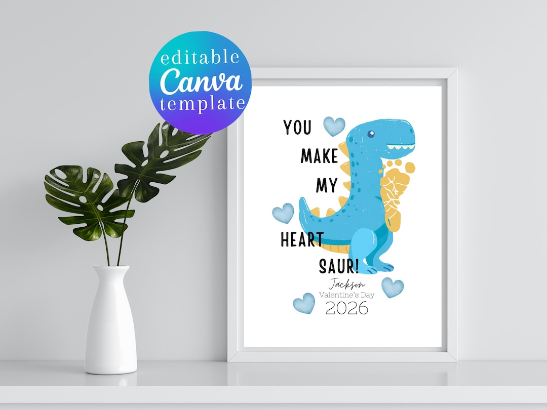 Heart Saur Valentine's Day Footprint Art: NICU Baby Boy Dinosaur ...