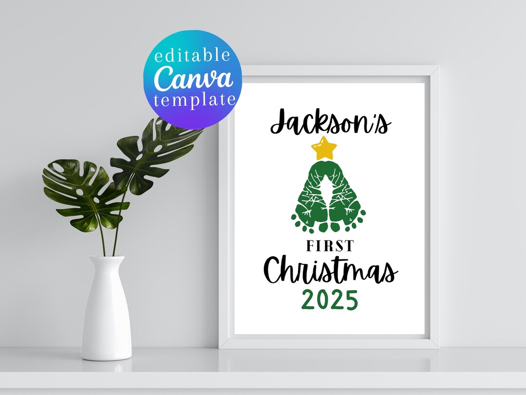 Christmas Tree Footprint Art: Baby Christmas Craft (canva Template) - Etsy