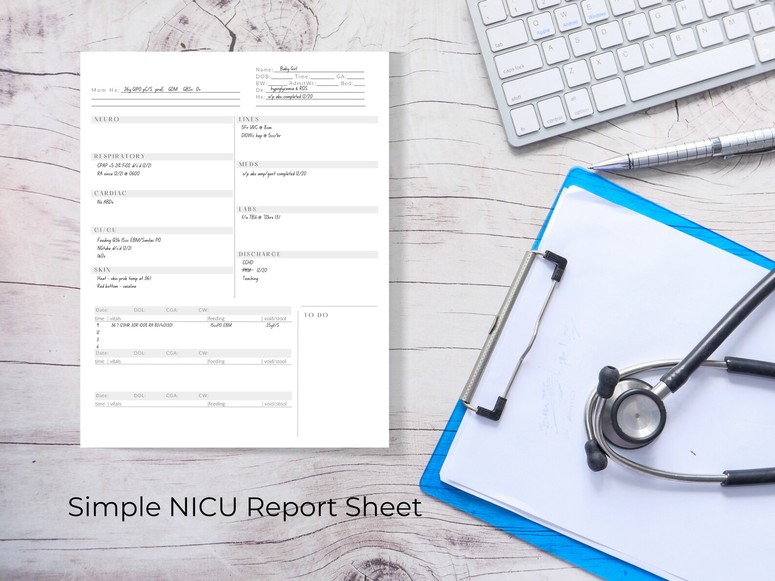 NICU Report Sheet Simple Layout Neonatal, Nursing Brain, Editable, Baby ...