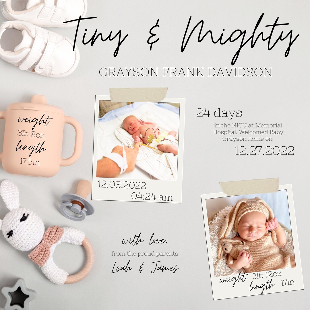 NICU Baby Birth Announcement NICU Baby Journey Editable Template ...