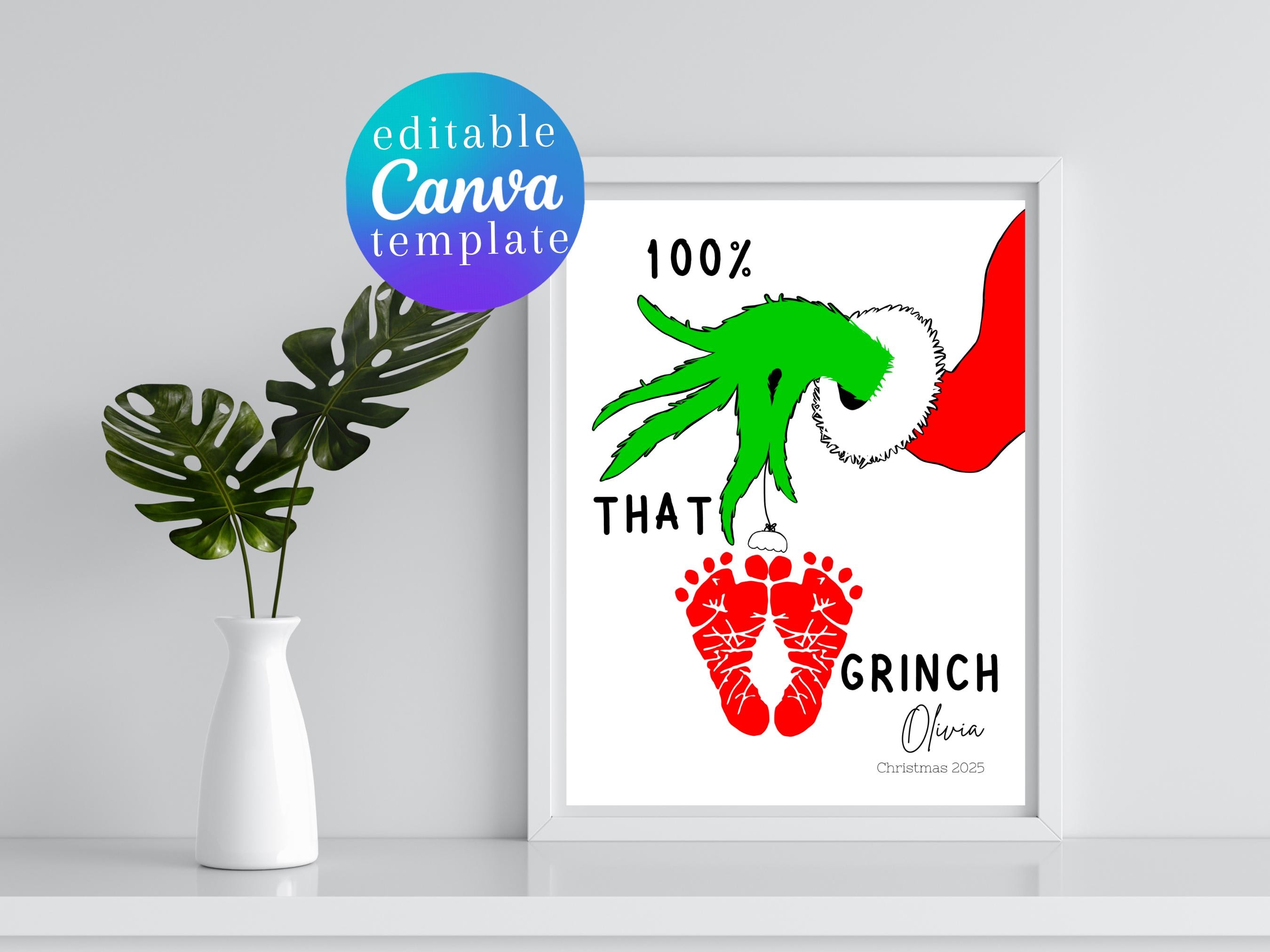 Grinch Christmas Footprint Art: Baby Christmas Craft (canva Template ...